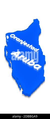 Illustration of a blue ground map of Aruba on grid background. Right 3D ...