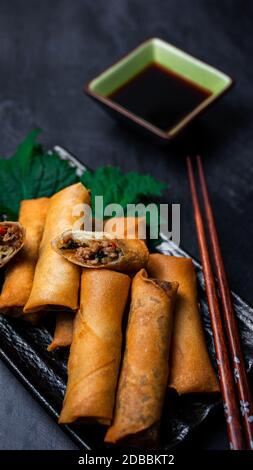 Asian spring rolls with shiso Stock Photo - Alamy