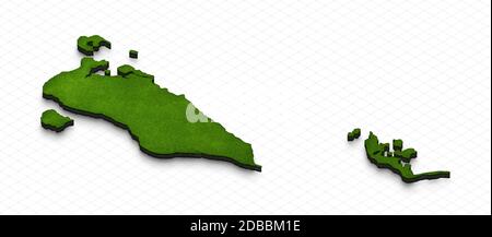 Illustration of a green ground map of Bahrain on water background. Left ...