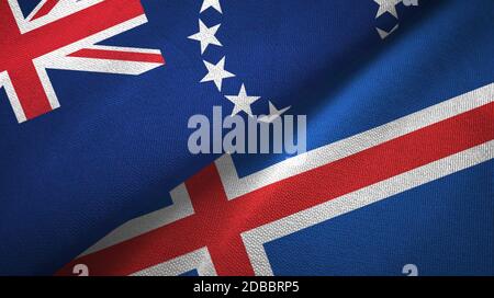 Iceland and Cook Islands two flags textile cloth, fabric texture Stock ...