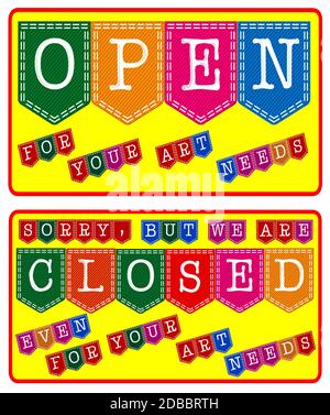 Open and closed shop signs isolated on white background Stock Photo - Alamy