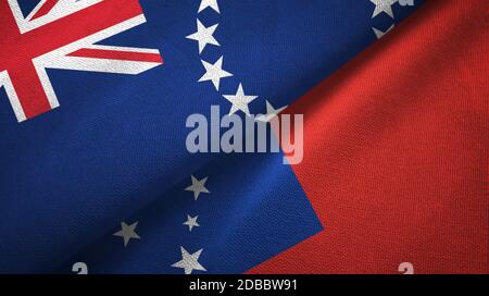 Samoa and Cook Islands two flags textile cloth, fabric texture Stock ...