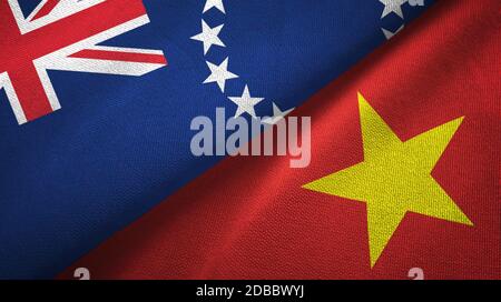 Vietnam and Cook Islands two flags textile cloth 3D rendering Stock ...