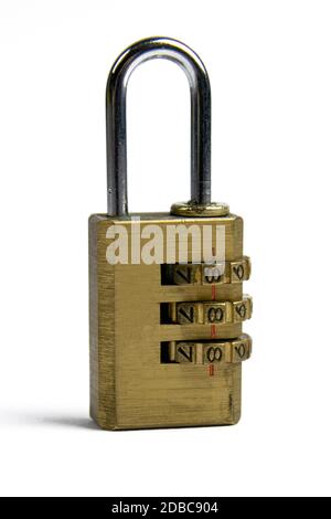 Macro of a locked padlockwith a code lock isolated on white background ...