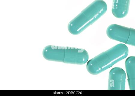 Turquoise Isolated Pills Texture. Medical Tablets Background. Macro ...