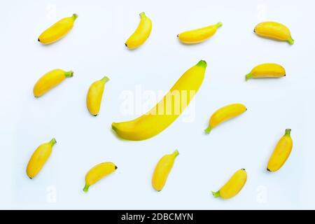 Different size and shape of banana isolated on white background. Top ...
