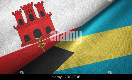 Bahamas and Gibraltar two flags textile cloth, fabric texture Stock ...