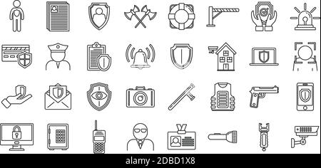 Security personal guard icons set. Outline set of security personal ...