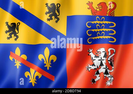 Ain County flag, France waving banner collection. 3D illustration. Ain ...