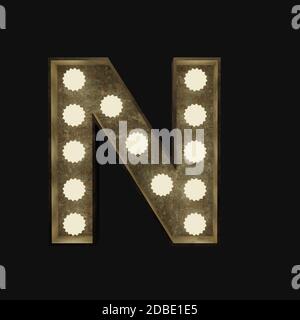Metal letter L with small lamps on a dark background, 3d rendering ...