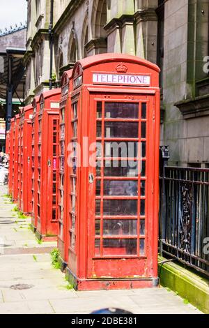 Row of Red Telephone Boxes Preston Stock Photo - Alamy
