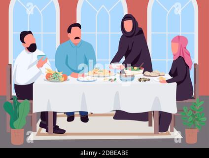 Scene with muslim family cartoon character illustration Stock Vector ...