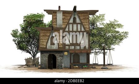 Bakery medieval building on white background Stock Photo - Alamy