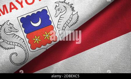 Indonesia and Mayotte two flags textile cloth, fabric texture Stock ...