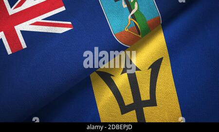 Barbados and Montserrat two flags textile cloth, fabric texture Stock ...