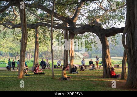 Auroville, India - February 2019: Collective meditation under the ...