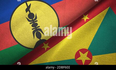 Grenada and New Caledonia two flags textile cloth, fabric texture Stock ...