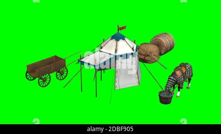 medieval scene with horse on green background Stock Photo - Alamy
