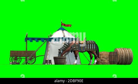 medieval scene with horse on green background Stock Photo - Alamy