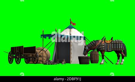 medieval scene with horse on green background Stock Photo - Alamy