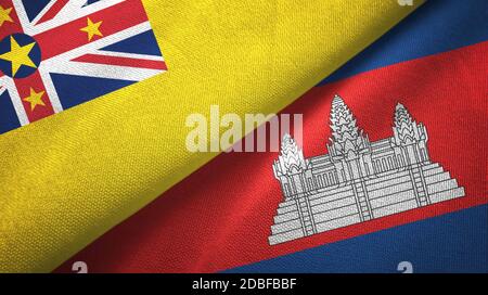 Cambodia and Niue two flags textile cloth, fabric texture Stock Photo ...