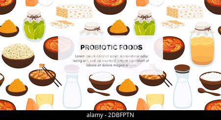 Vector probiotic foods. Best sources of probiotics. Beneficial bacteria ...