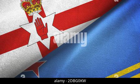 Aruba and Northern Ireland two flags textile cloth, fabric texture ...