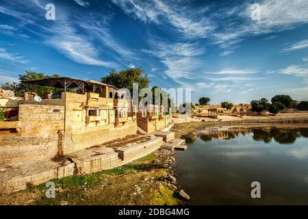 Indian tourist landmark Gadi Sagar - artificial lake. Jaisalmer ...