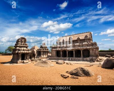 ancient Hindu monolithic Indian rock-cut architecture Pancha Rathas ...