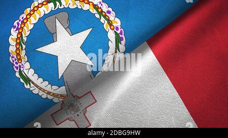 Malta and Northern Mariana Islands two flags textile cloth, fabric ...