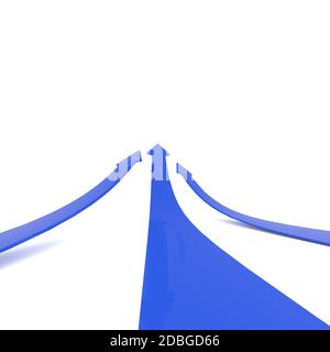 Three blue upswing arrows on a white background, conceptual 3d render ...
