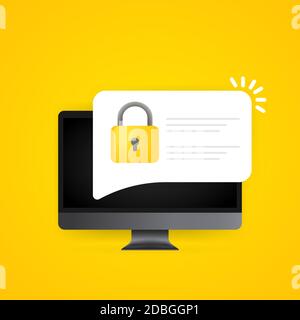 Notification with password on screen computer. Private access to documents. Window with user ...