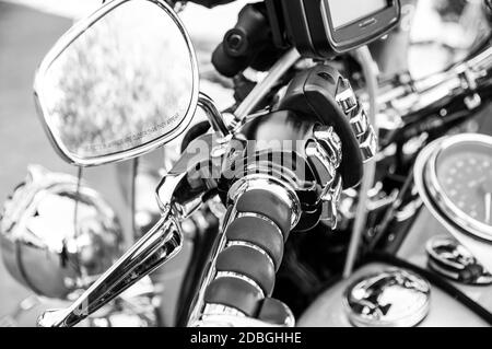Motorcycle black handlebar and mirror Stock Photo - Alamy