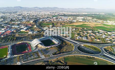 Aerial bird's eye view of GSP football stadium at Latsia, Nicosia ...