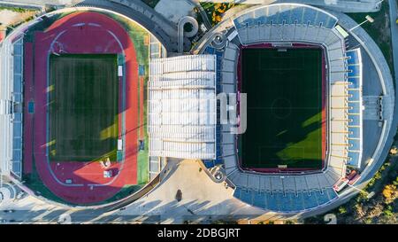 Aerial bird's eye view of GSP football stadium at Latsia, Nicosia ...