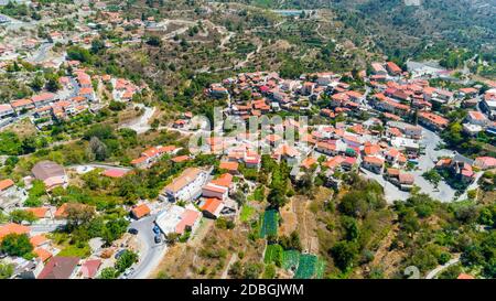 Aerial view of Kyperounda village on Madari, Troodos mountain, Limassol ...