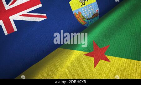 French Guiana and Saint Helena two flags textile cloth, fabric texture ...