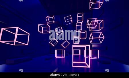 3d rendering, creative cubes wall with floor, computer digital image ...