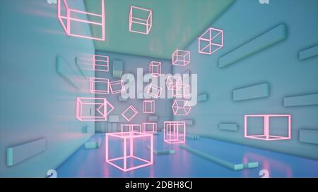 Abstract interior with blue and pink neon light. Fluorescent lamp ...