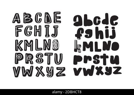Hand drawn vector alphabet. Brush script font. Isolated lower case letters and numbers written ...