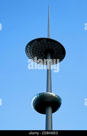 Big sharp post with modern street lights Stock Photo - Alamy
