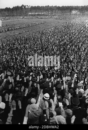 Adolf Hitler with the workers at the Zeppelin field at Nuremberg on ...