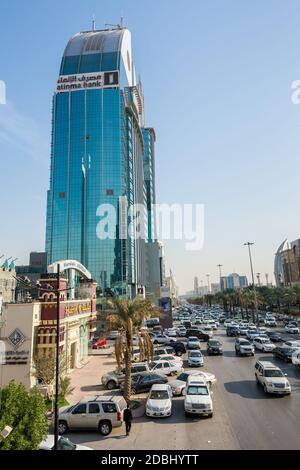 Twin building of Alinma Bank with symbol of fish under sunlight in the ...