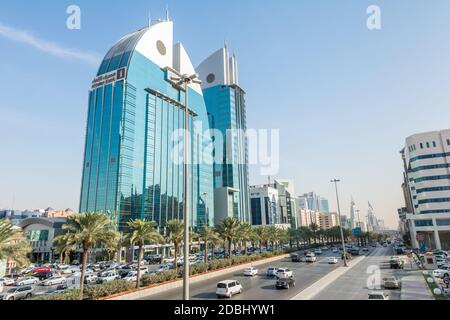 Twin building of Alinma Bank with symbol of fish, landmark of Riyadh ...