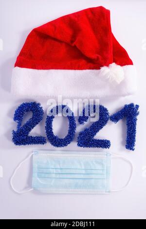 Christmas concept with 2021 laid out from coffee beans on a light ...