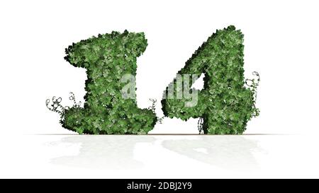 Green Number 14 isolated white background Stock Photo - Alamy