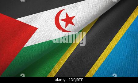 Tanzania and Western Sahara two flags textile cloth, fabric texture ...