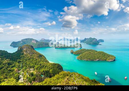 Panoramic aerial view of Mu Ko Ang Thong National Park, Thailand in a ...
