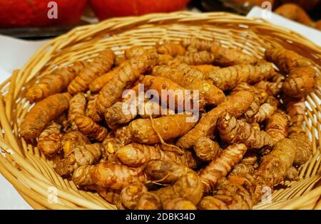 Turmeric (Curcuma longa), curcume, yellow ginger, saffron root ...