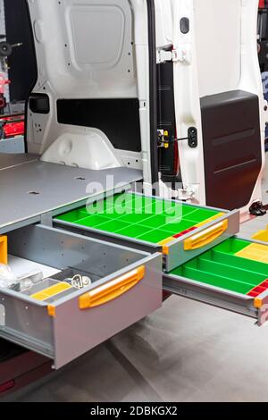 Parts and Tools in Drawers Equipment Mobile Workshop Van Stock Photo ...